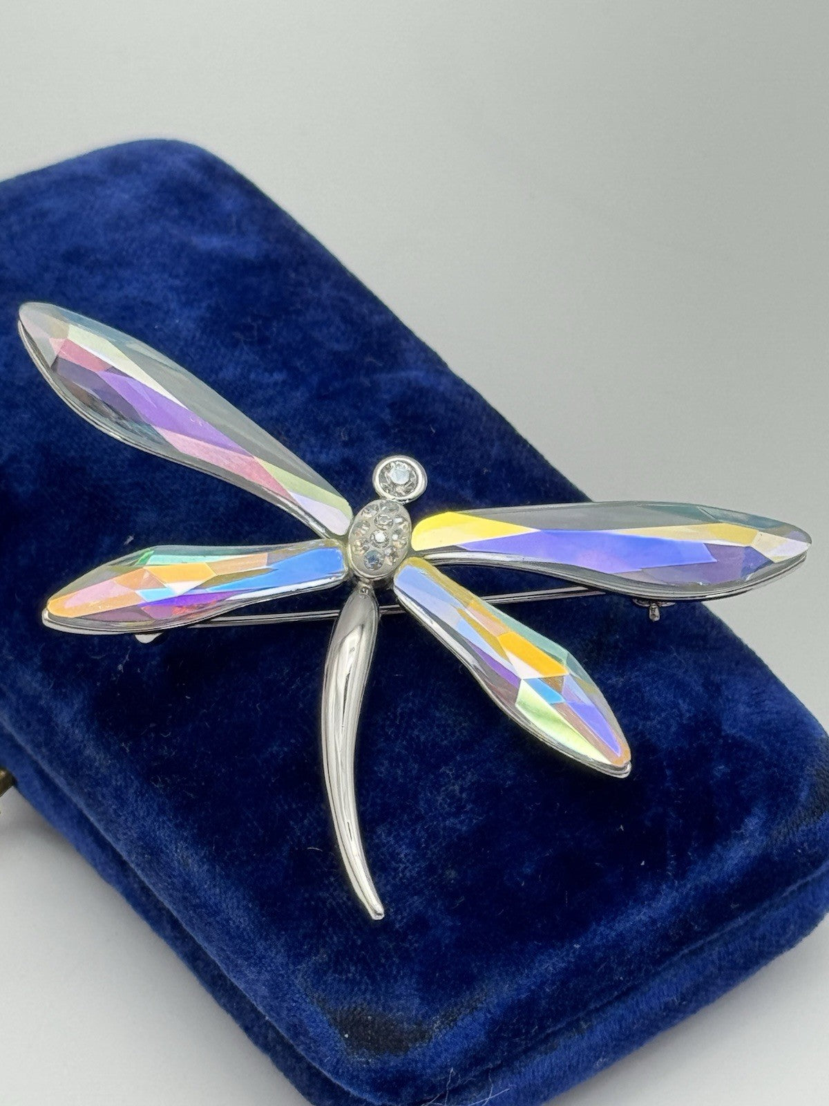 Vintage Swarovski Ice Blue Dragonfly Adiora Brooch ca. 2.5” ESTATE FIN ...